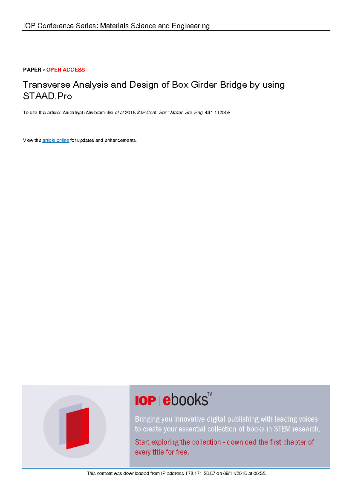 Transverse Analysis and Design of Box Girder Bridg - Ser.: Mater. Sci ...