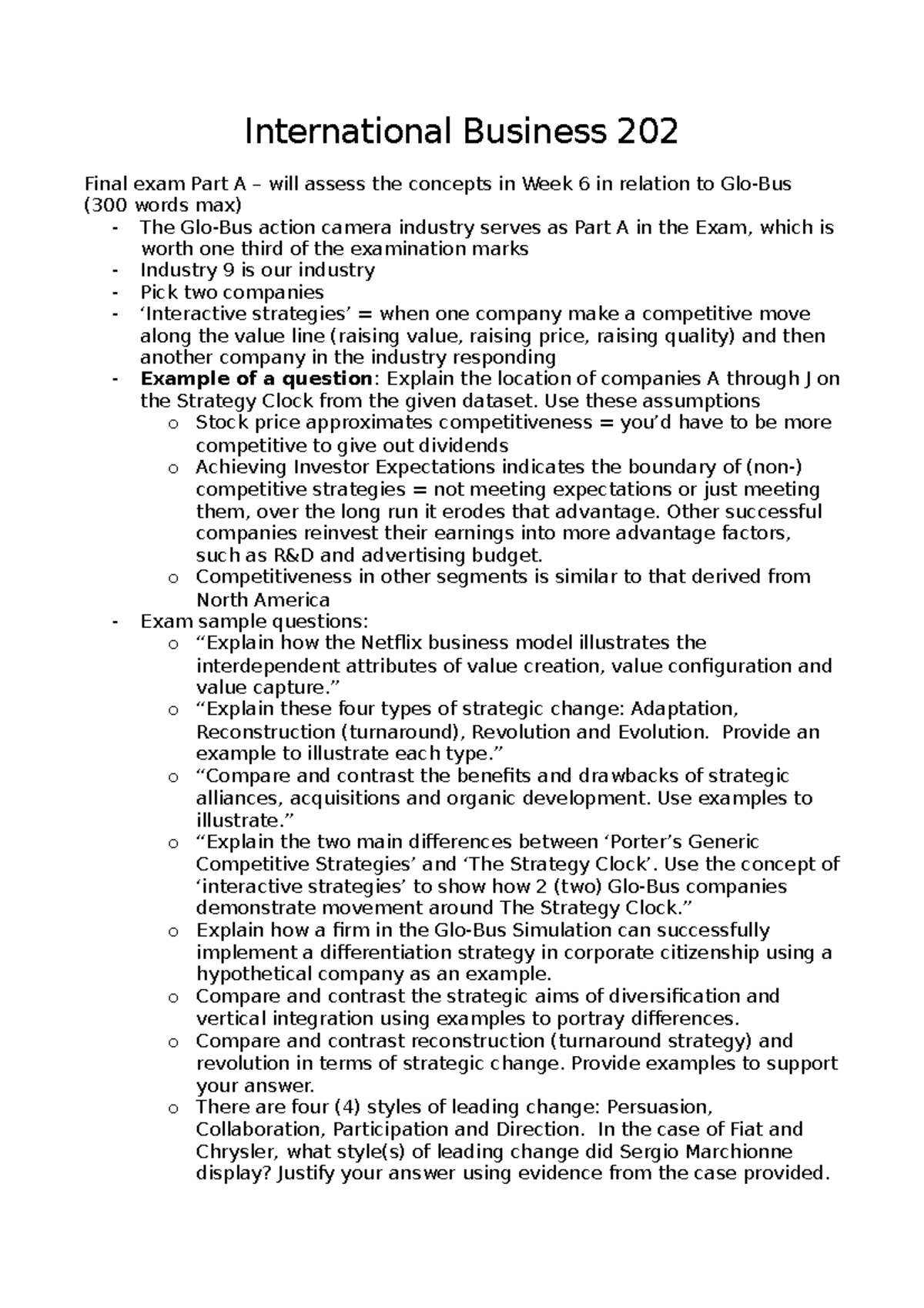 202 Final exam notes - prep - International Business 202 Final exam ...
