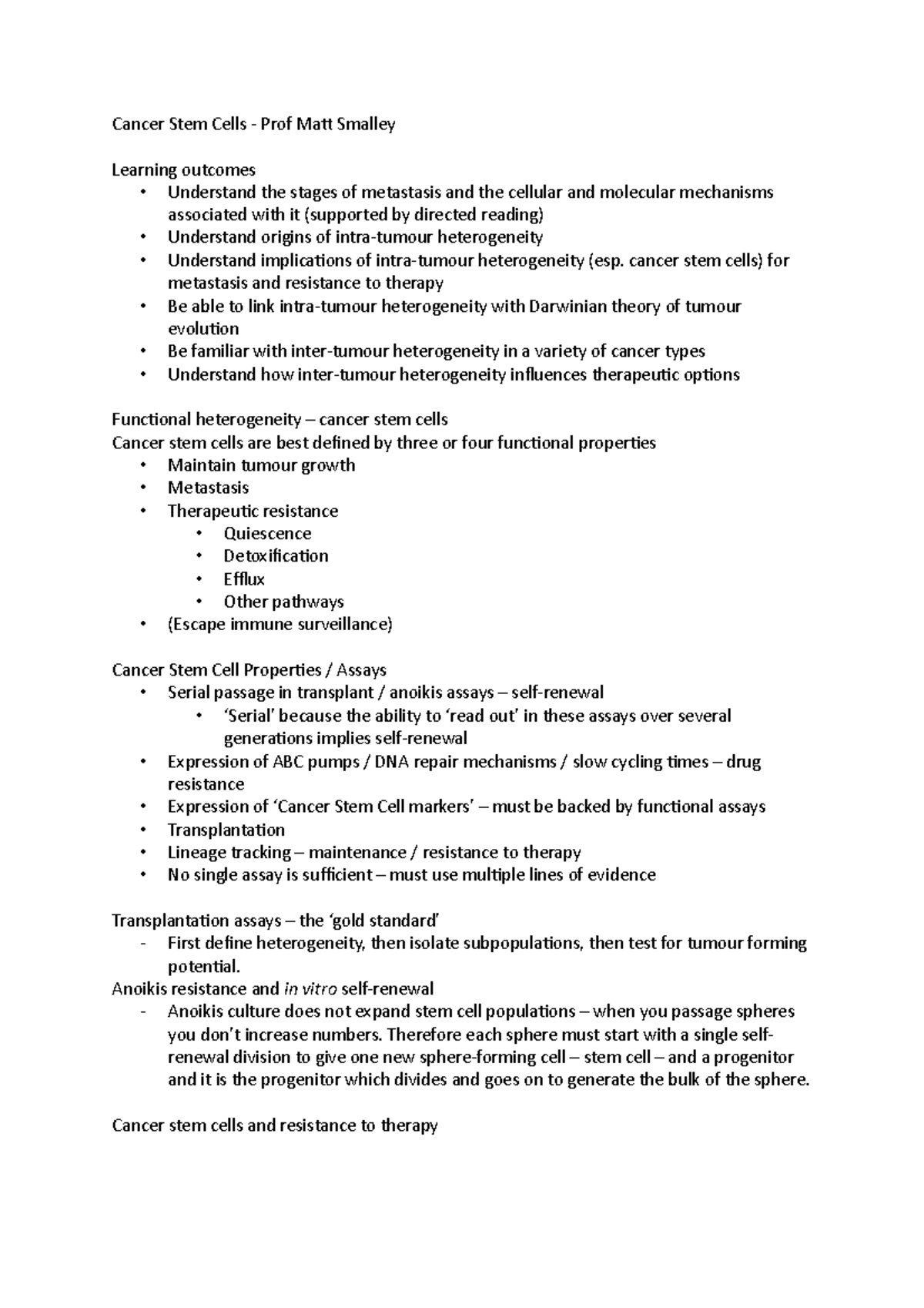 Cancer Stem Cells - cancer stem cells) for metastasis and resistance to ...