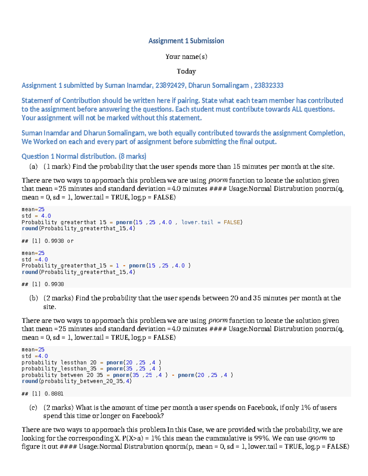 Final look - notes - Assignment 1 Submission Your name(s) Today ...