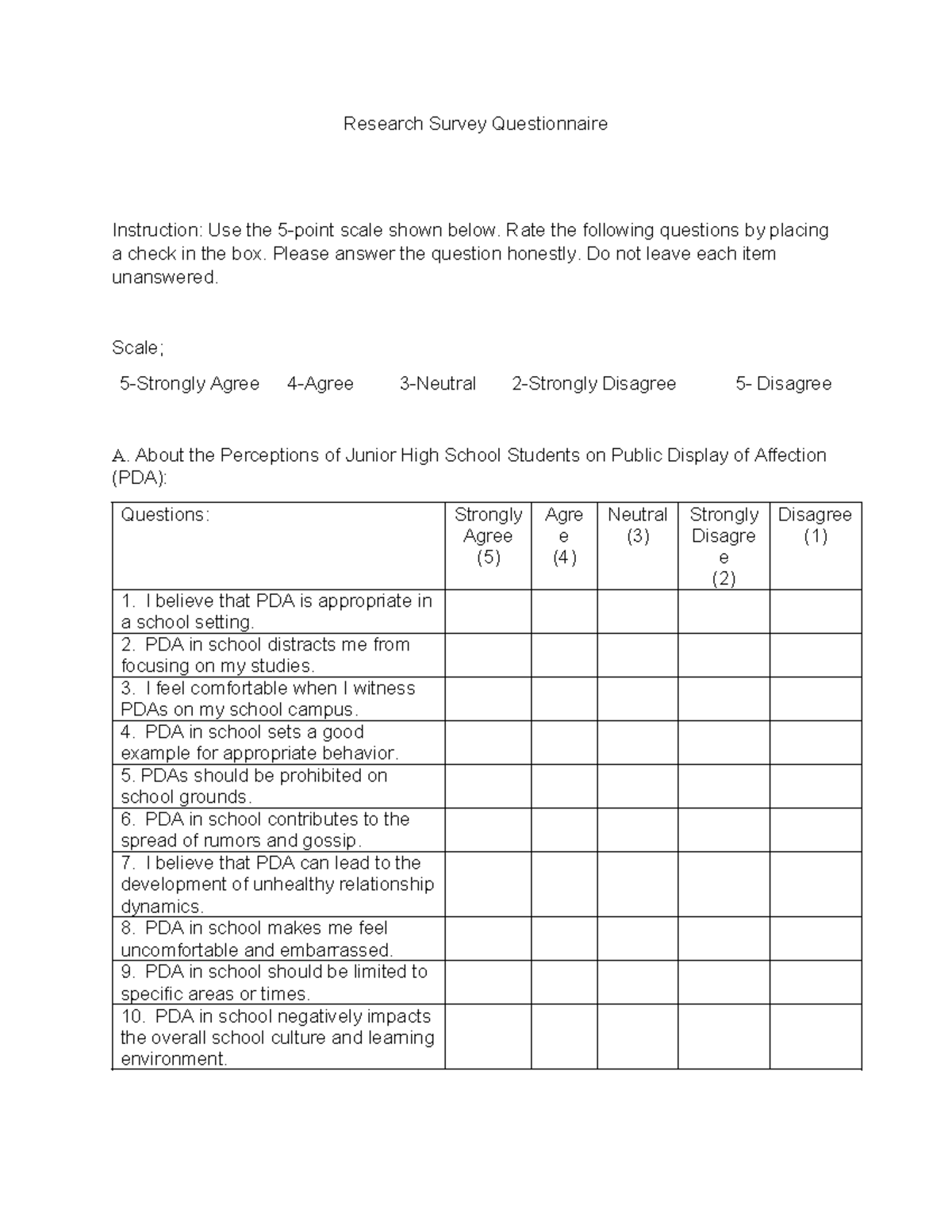 Research Survey Questionnaire - Research Survey Questionnaire ...