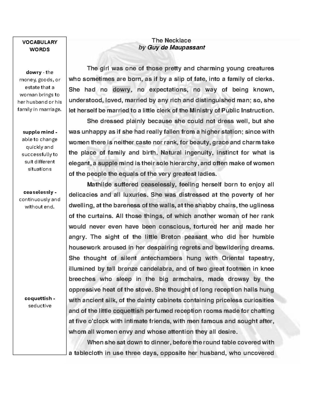 The Necklace by Guy de Maupassant - The Necklace by Guy de Maupassant ...