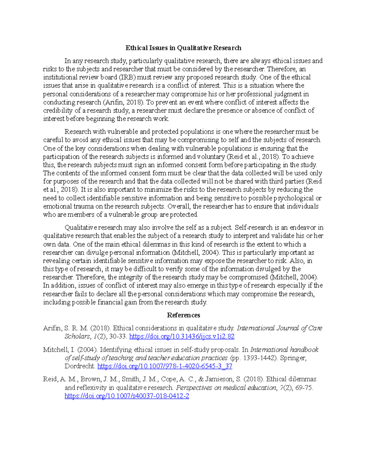 Ethical Issues in Qualitative Research - Therefore, an institutional ...