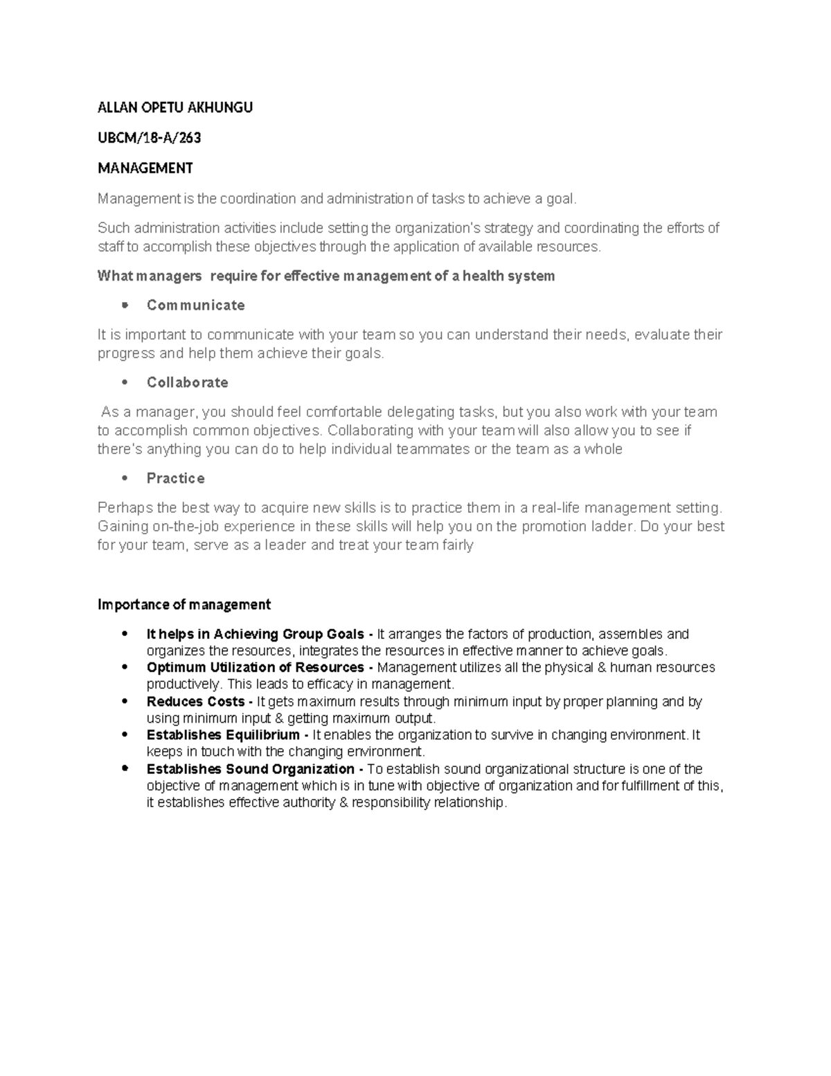 HSM - Hsm notes. Health system management - ALLAN OPETU AKHUNGU UBCM/18 ...