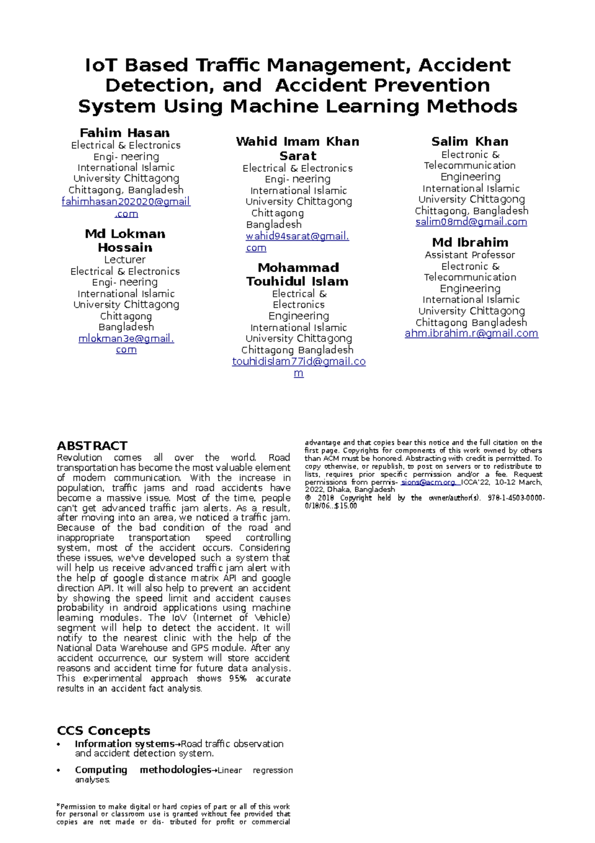 Io T Based Traffic Management, Accident Detection and Accident ...