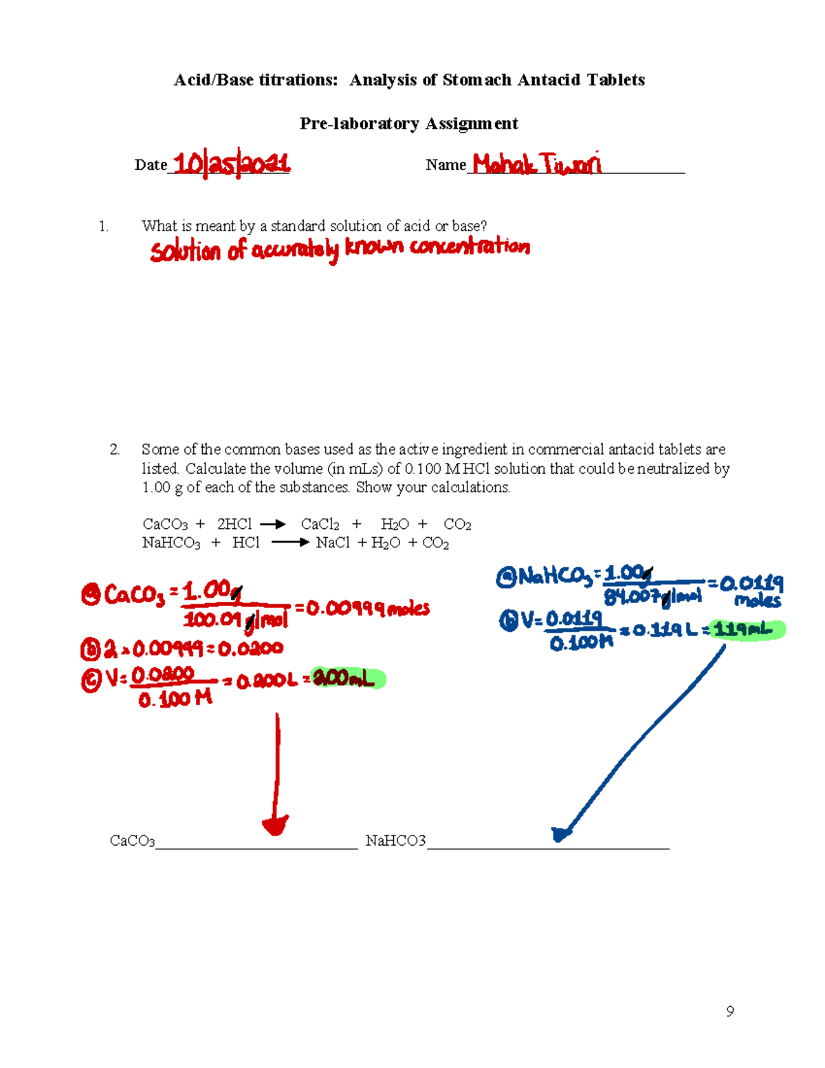 Acid Base Titration Lab MT - 9 Acid/Base titrations: Analysis of ...