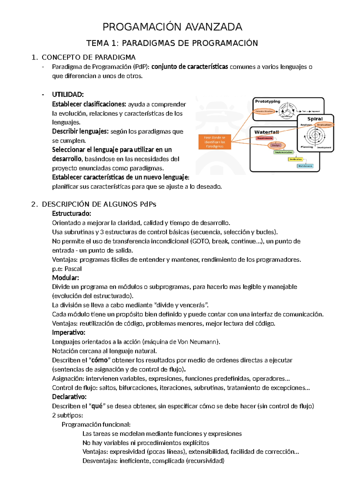 RESUMEN TEMA 1 TEORIA - PROGAMACIÓN AVANZADA TEMA 1: PARADIGMAS DE PROGRAMACIÓN 1. CONCEPTO DE ...