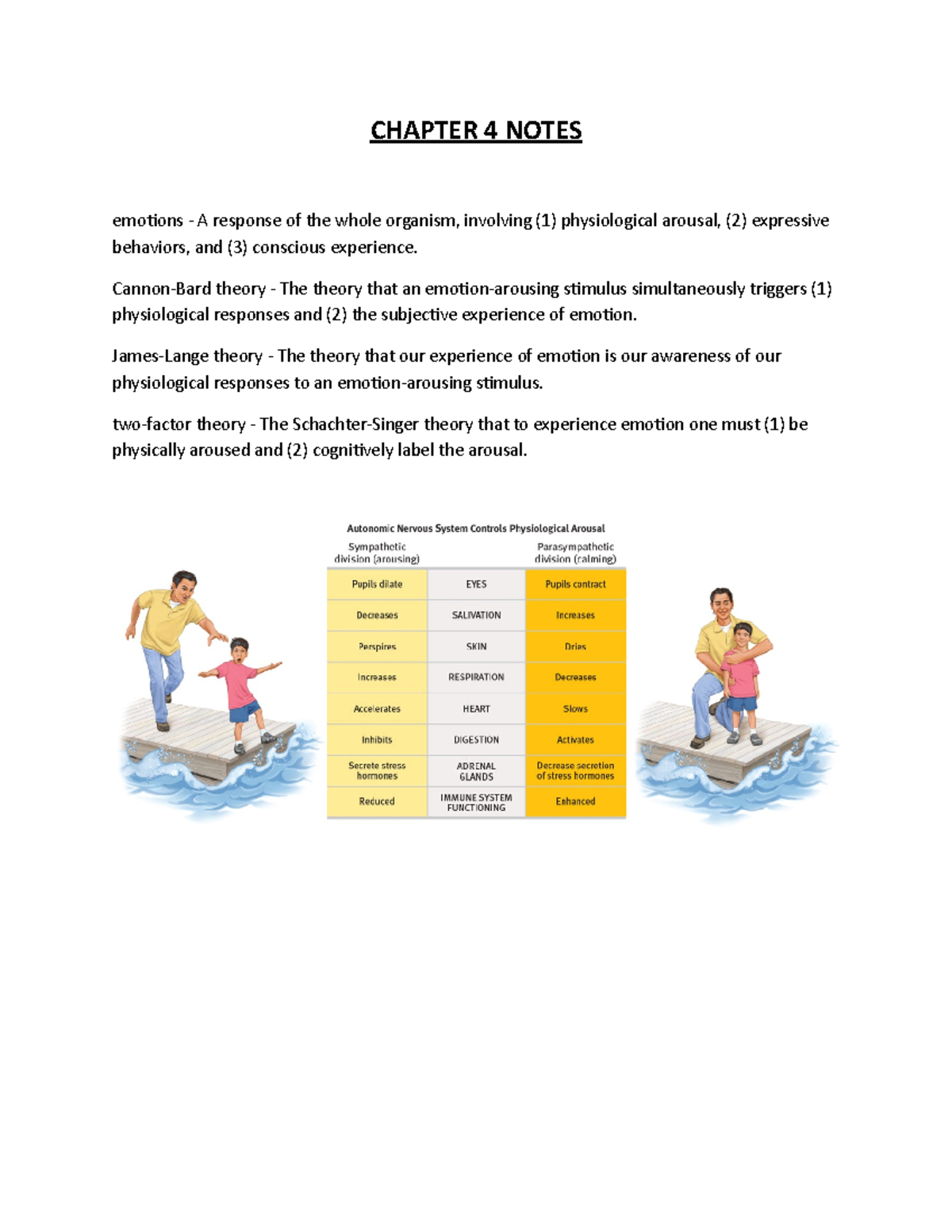 Chapter 4 Notes - CHAPTER 4 NOTES emotions - A response of the whole ...