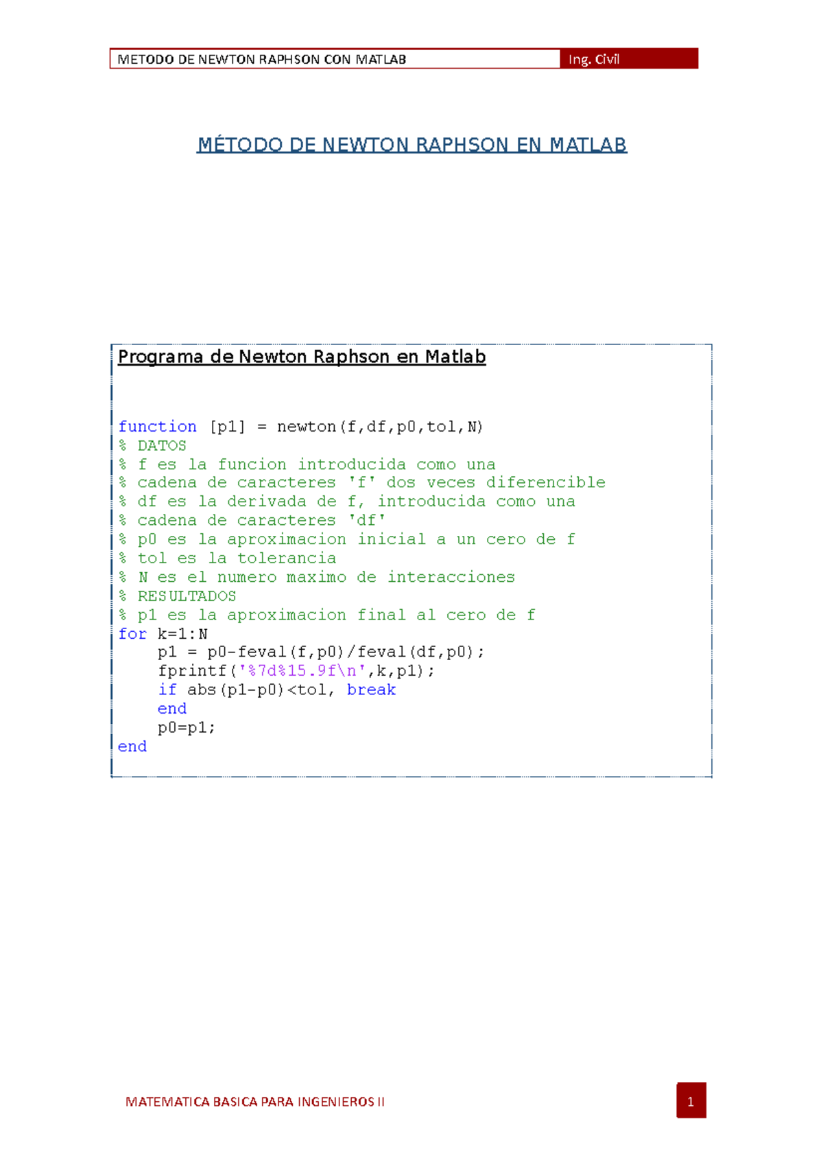 Método DE Newton Raphson EN Matlab - MÉTODO DE NEWTON RAPHSON EN MATLAB ...