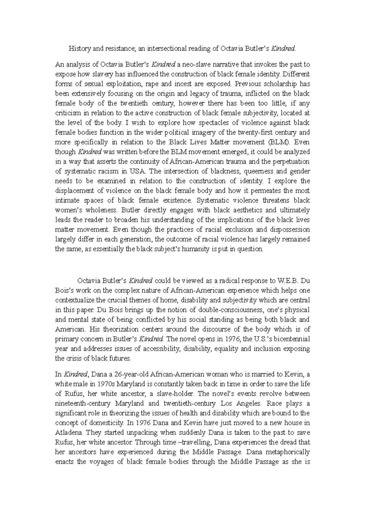 Kindred paper - History and resistance; an intersectional reading of ...