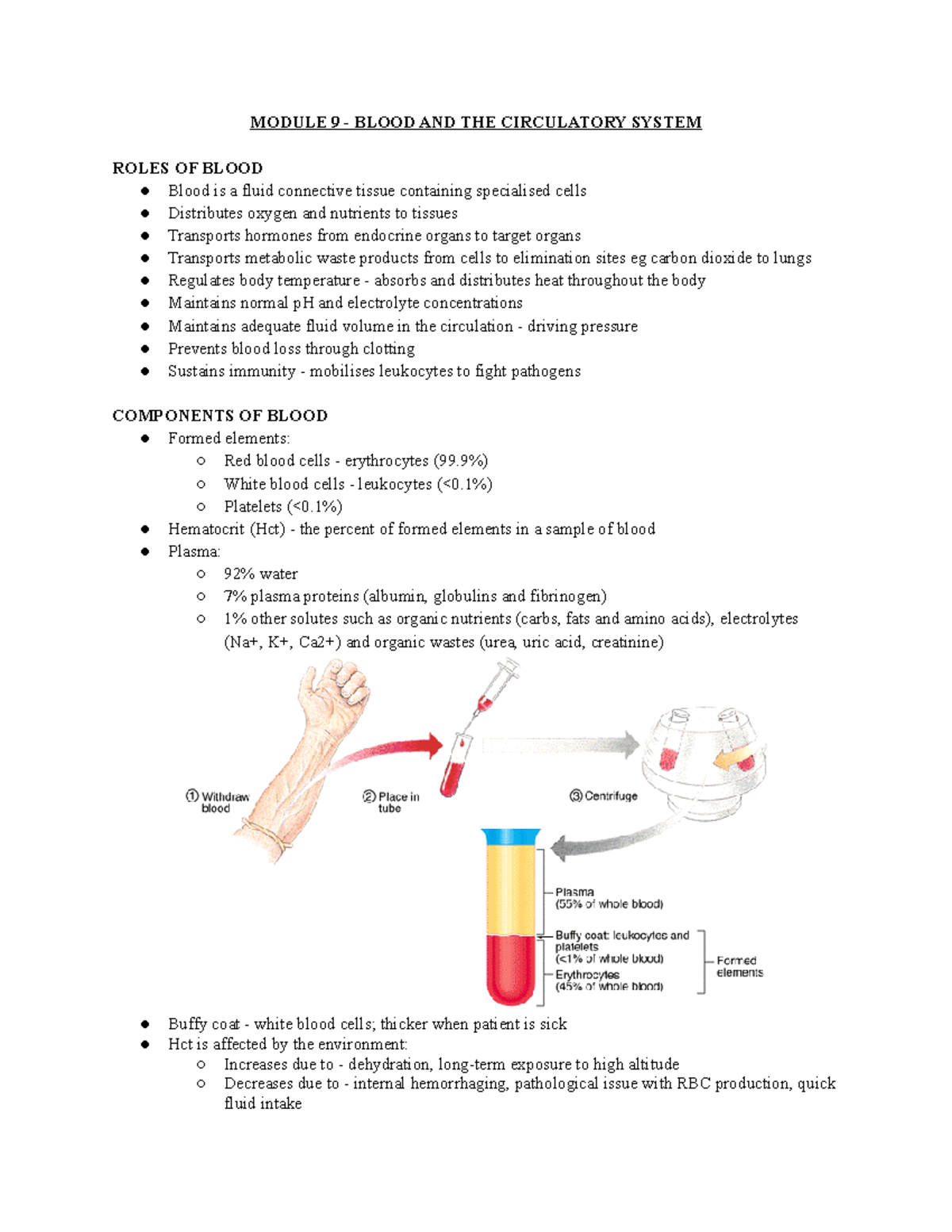 Blood and the Circulatory System - MODULE 9 BLOOD AND THE CIRCULATORY ...