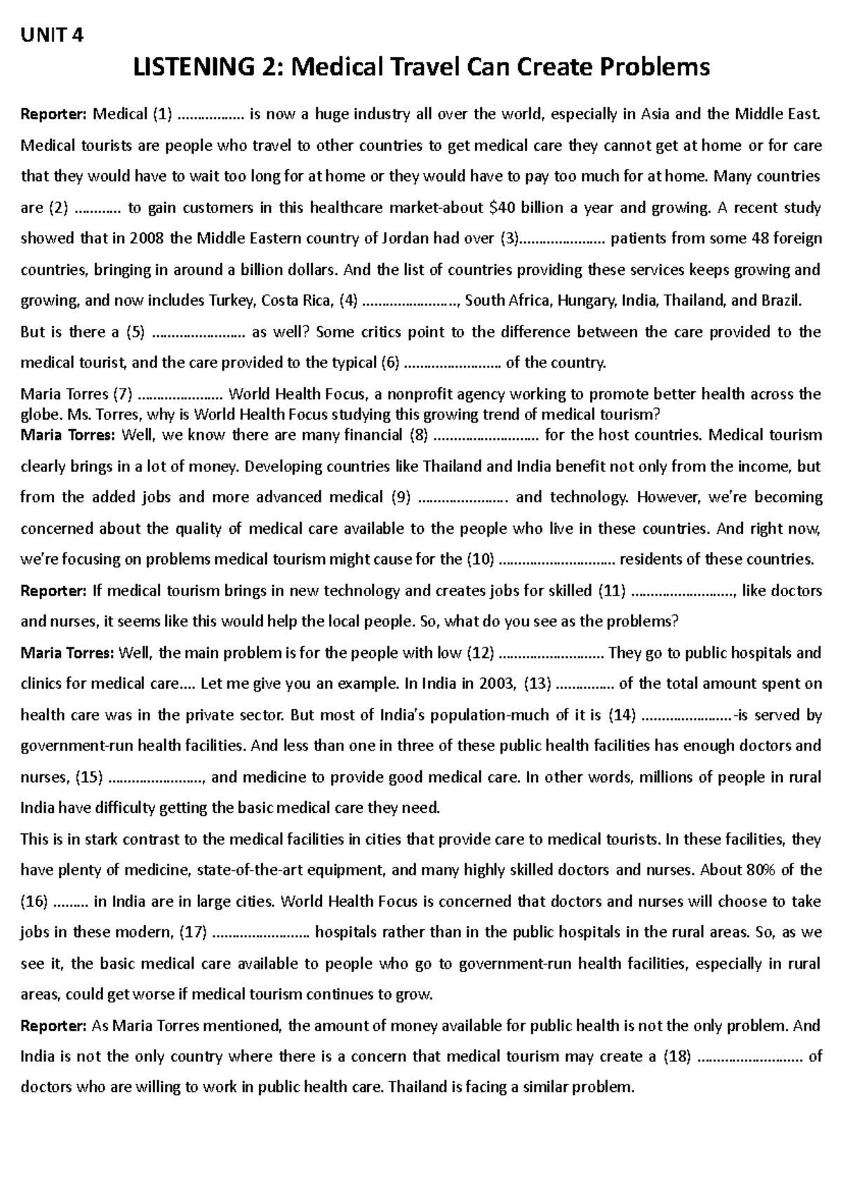 UNIT 4-LIS 2- Medical Travel - UNIT 4 LISTENING 2: Medical Travel Can ...