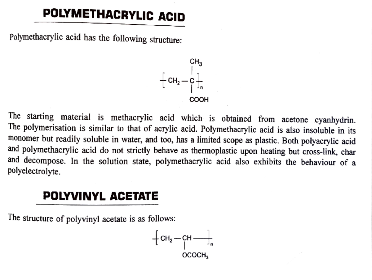 Polymethacrylic Acid, polyvinyl acetate and polyvinyl alcohol ...