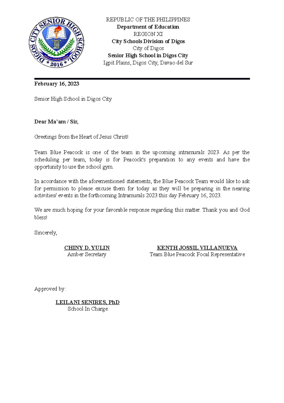 Excuse-Letter-2023 - Excuse letter for an event - February 16, 2023 ...
