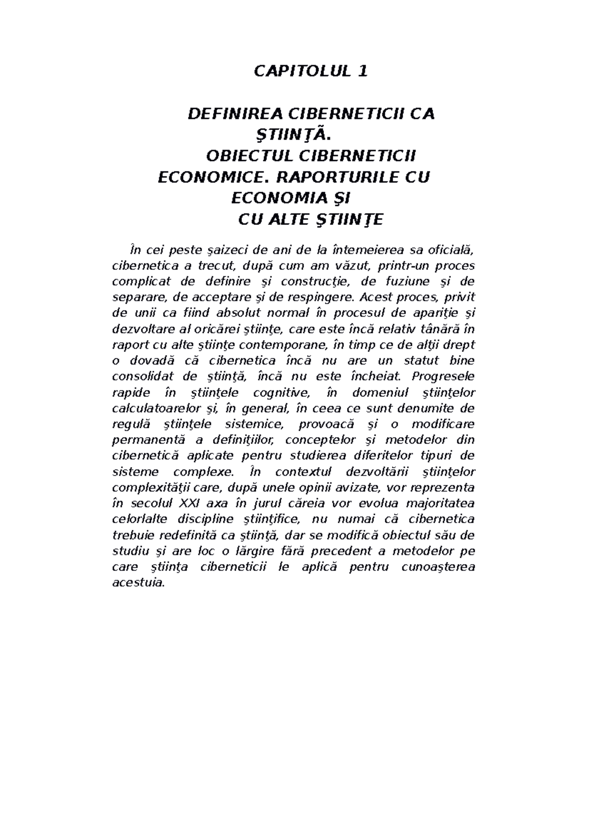 Capitolul 1-Definirea ciberneticii ca stiinta. Obiectul ciberneticii economice modificat ...