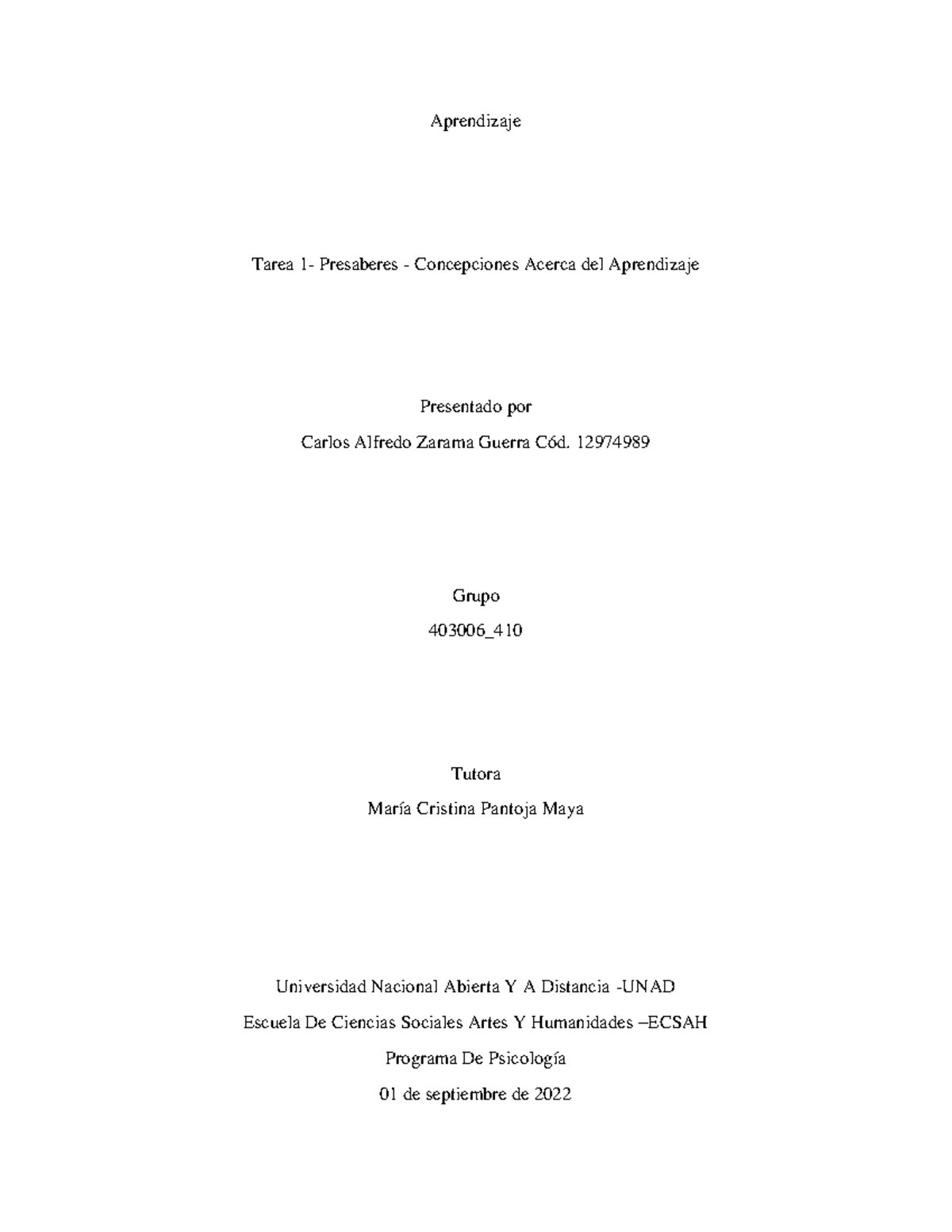 Tarea 1- Presaberes Carlos Zarama - Aprendizaje Tarea 1- Presaberes - Concepciones Acerca del ...