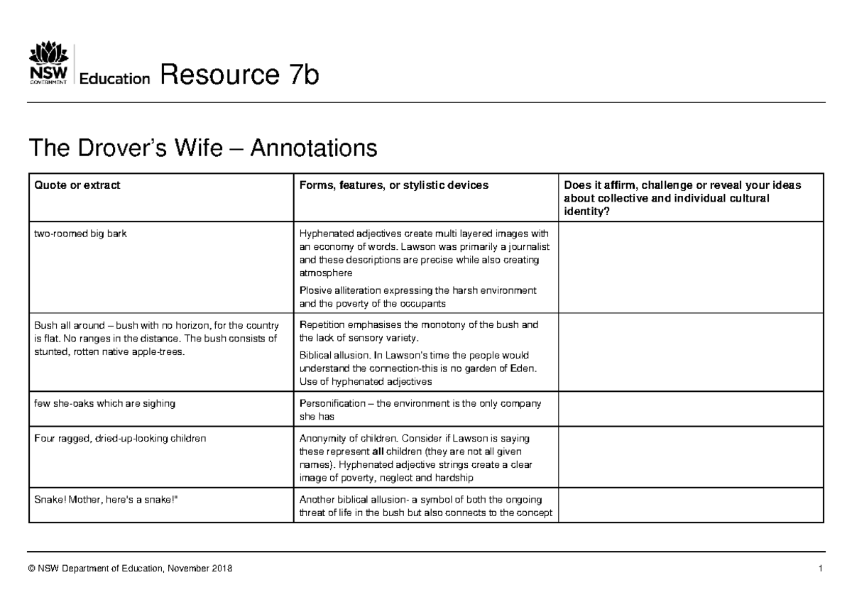 404365589 resource 7b drovers wife annotations - Studocu