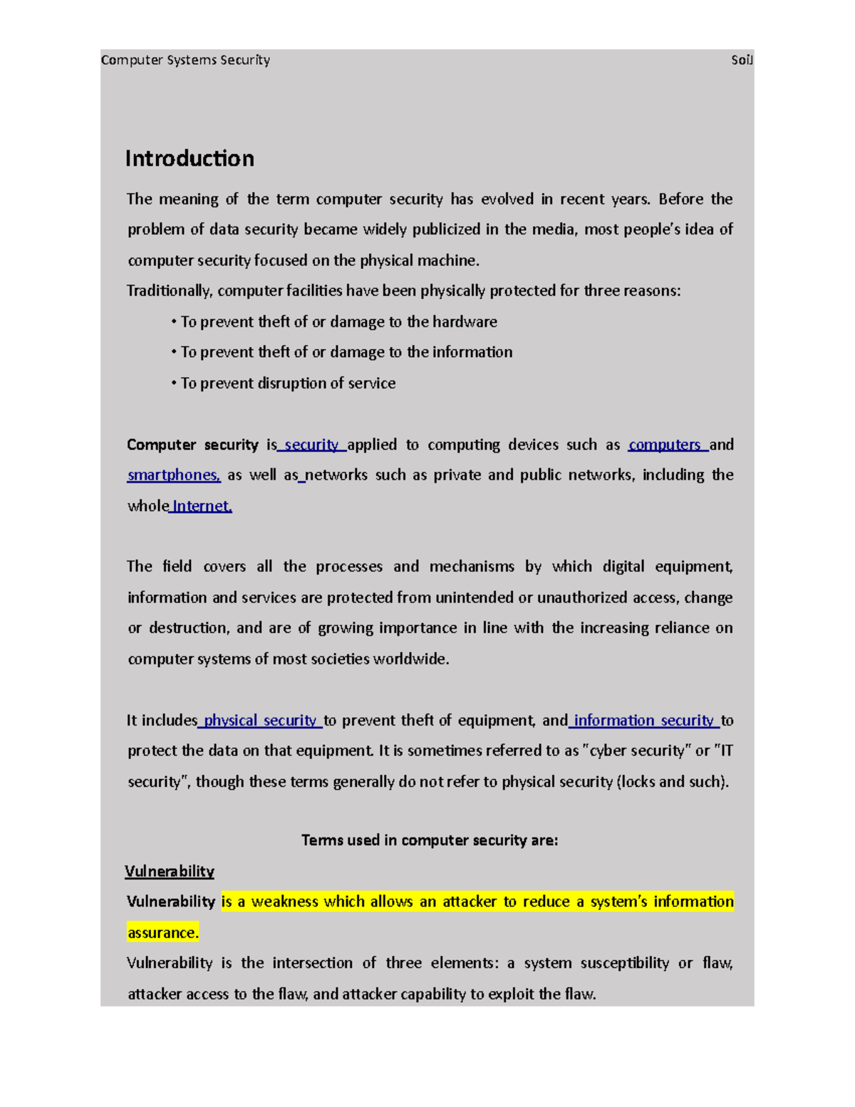 WEEK 1 - this are notes for computer security - Introduction The ...