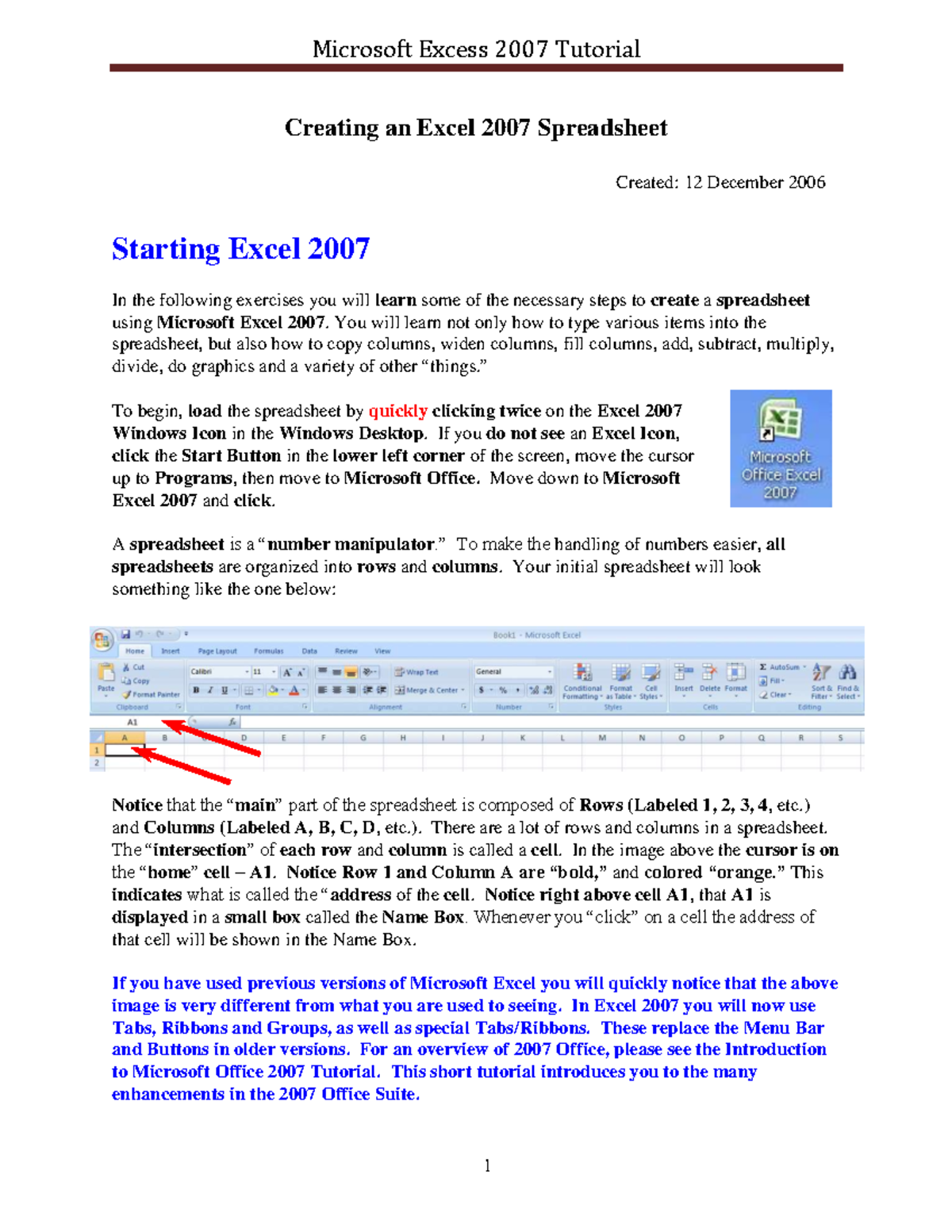 Excel-2007-Tutorial - Curso - Creating an Excel 2007 Spreadsheet ...