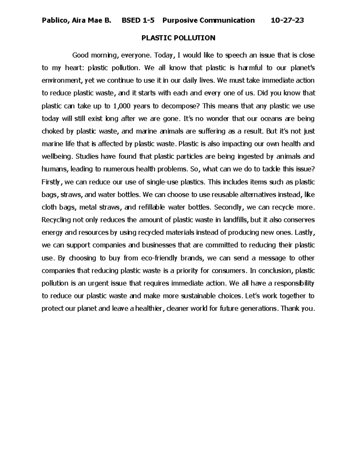 Persuasive- Speech - vvnfkjotyiomd,vt - Pablico, Aira Mae B. BSED 1- 5 ...