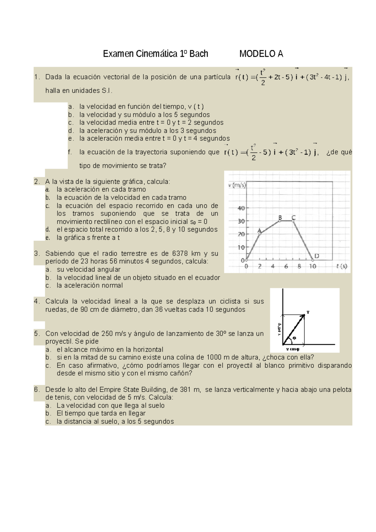 Examen cinemc 3a1tica modelo a - Examen Cinemática 1º Bach MODELO A 1 ...
