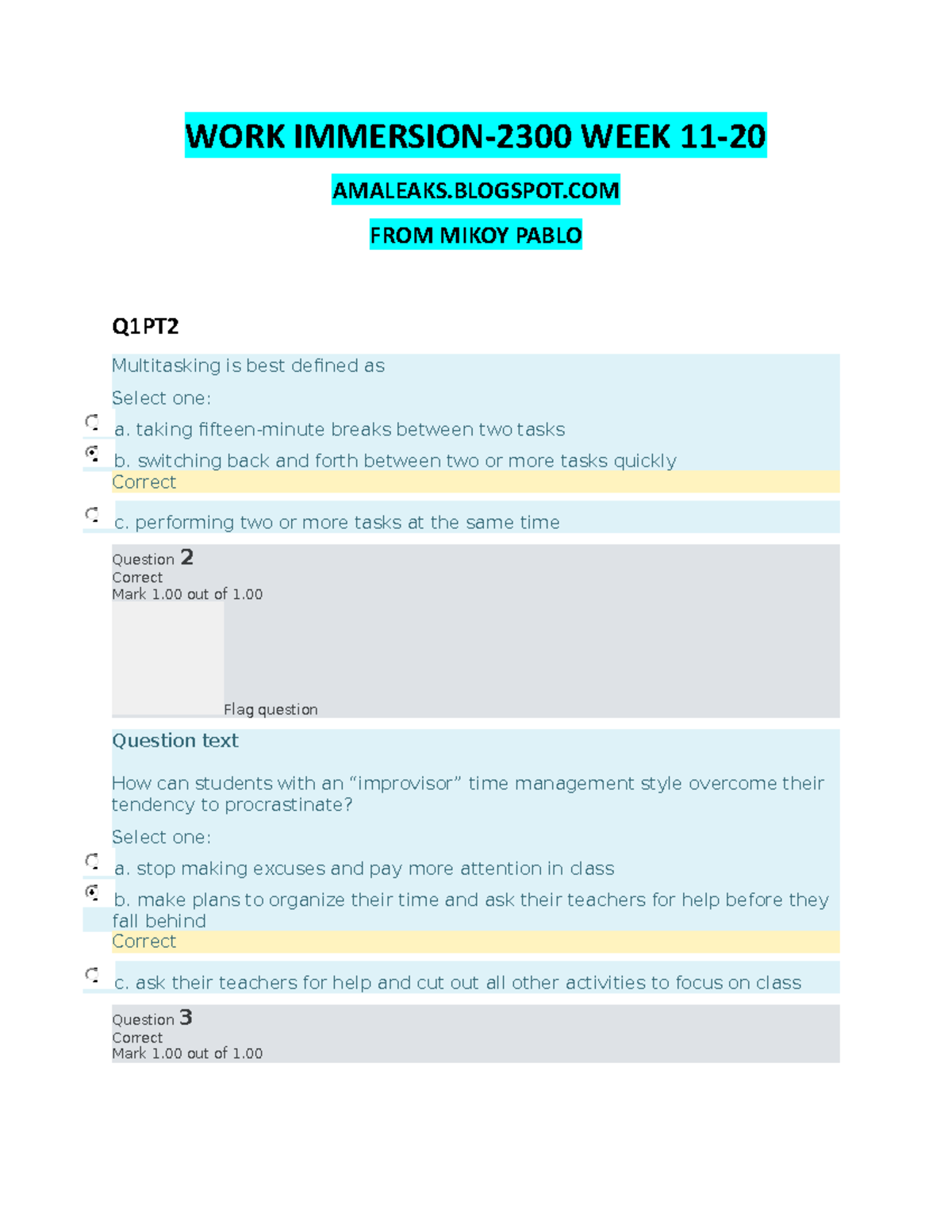 WORK Immersion - WEEK 11-20 - WORK IMMERSION-2300 WEEK 11- AMALEAKS ...