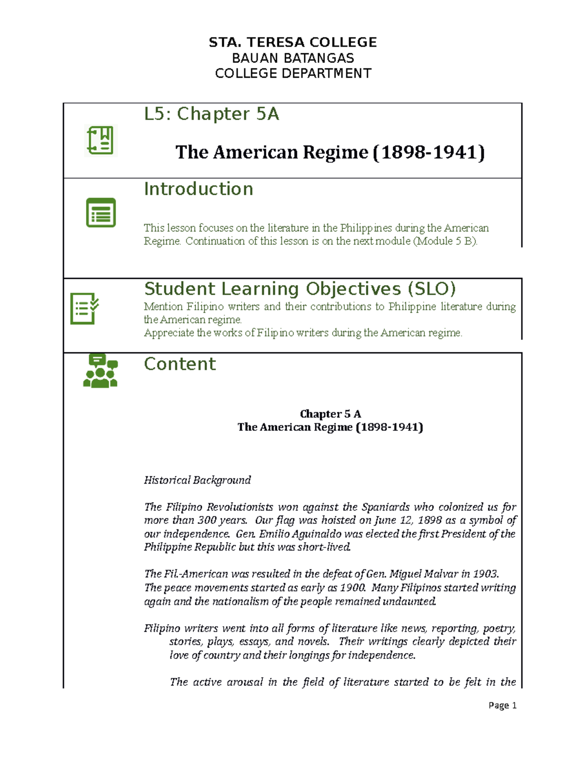 Module 5A PHIL LIT - notes - BAUAN BATANGAS COLLEGE DEPARTMENT L5 ...