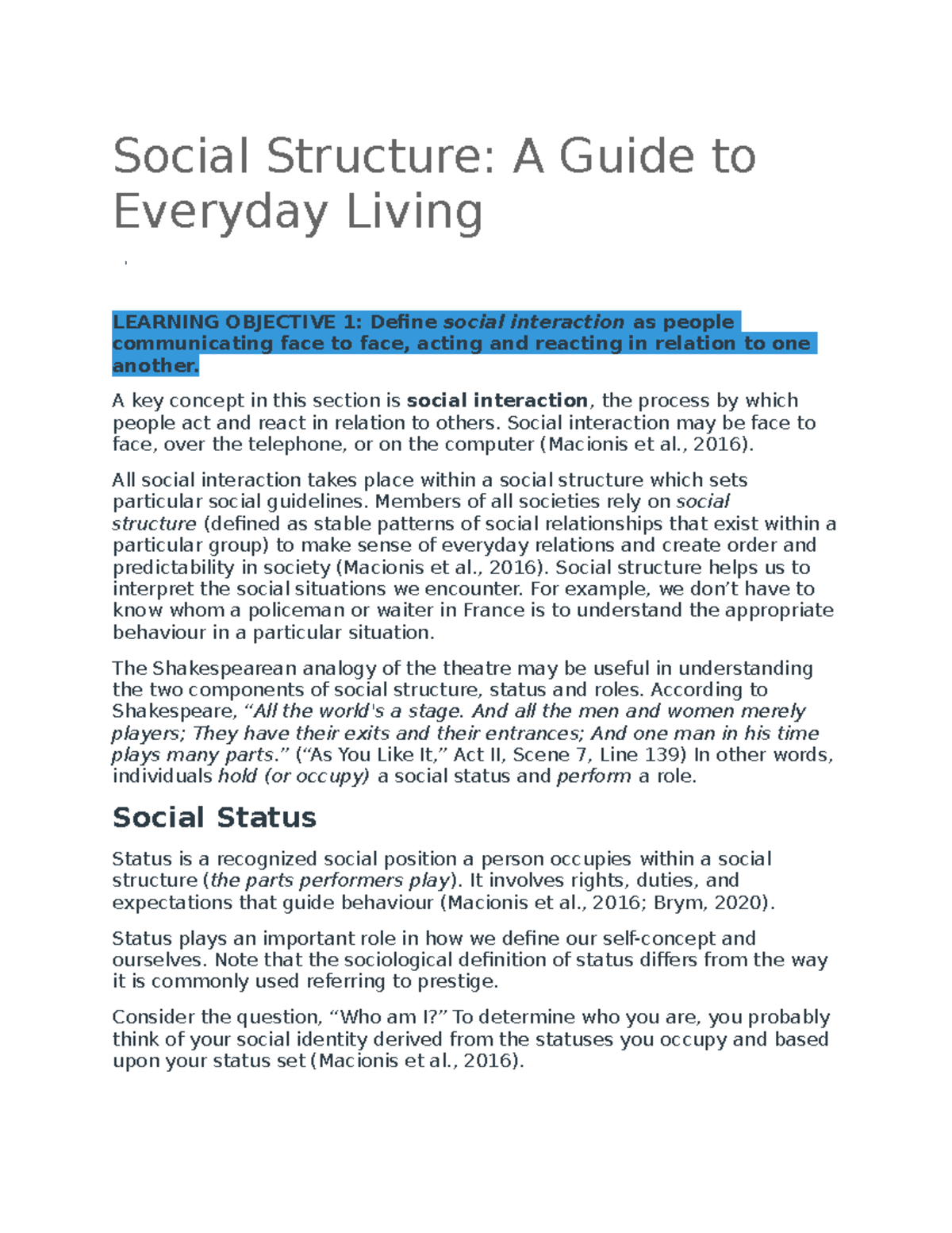 Social Structure - chapter 3 lecture notes - Social Structure: A Guide ...