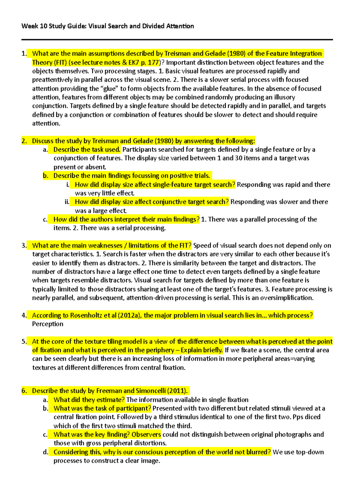 Week 10 study guide - Week 10 Study Guide: Visual Search and Divided ...