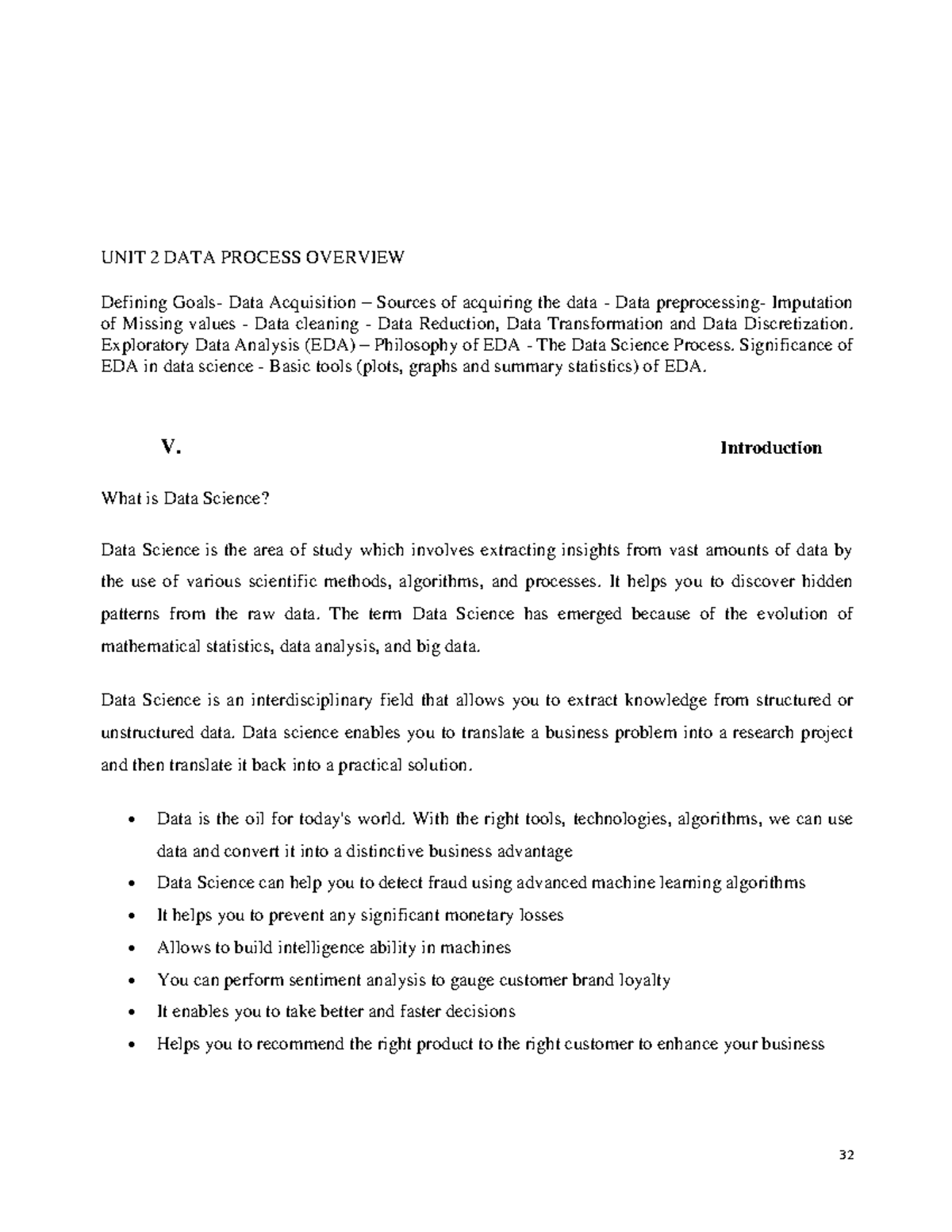 UNIT-2 OF Fundamentals OF DATA Analytics - UNIT 2 DATA PROCESS OVERVIEW Defining Goals- Data ...