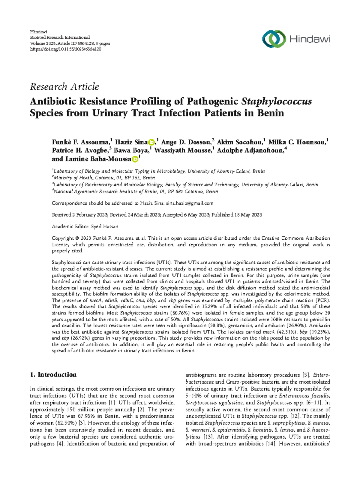 Antibiotic resistance article - Research Article Antibiotic Resistance ...