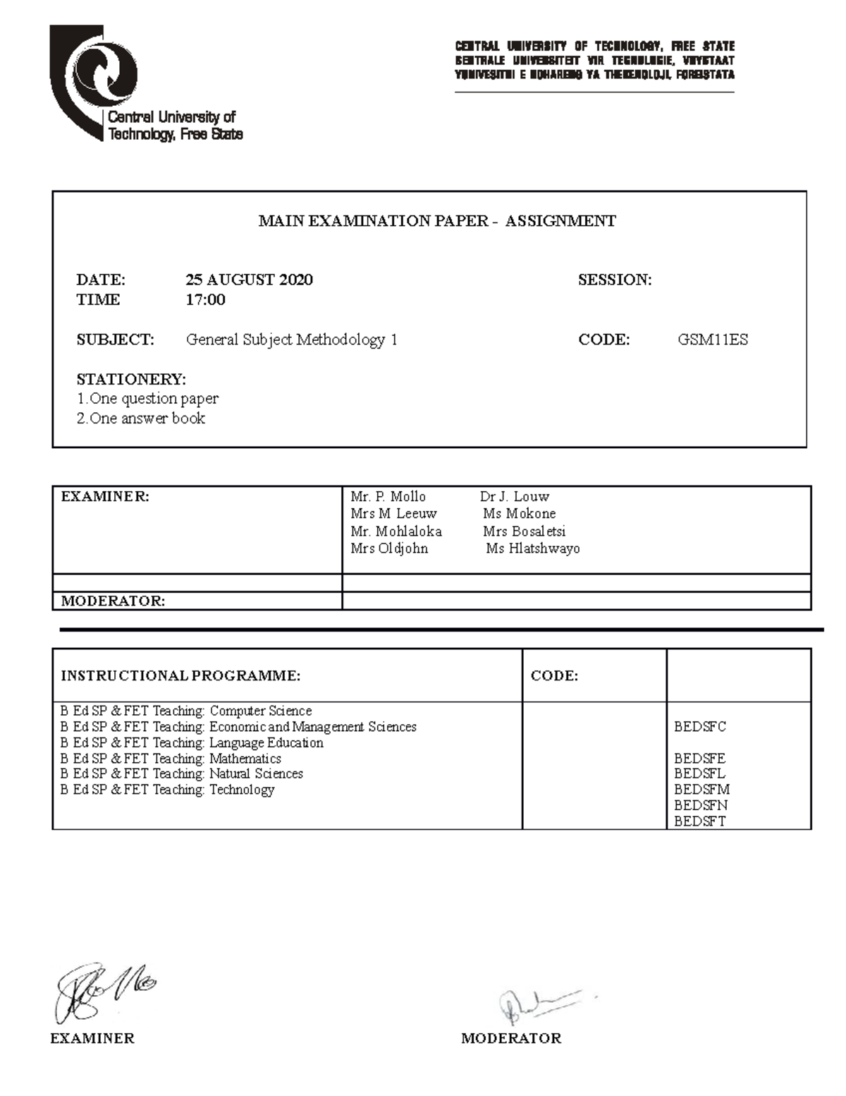 Signed GSM11ES MAIN EXAM Question Paper ( Assignment) 2020 - Copy ...