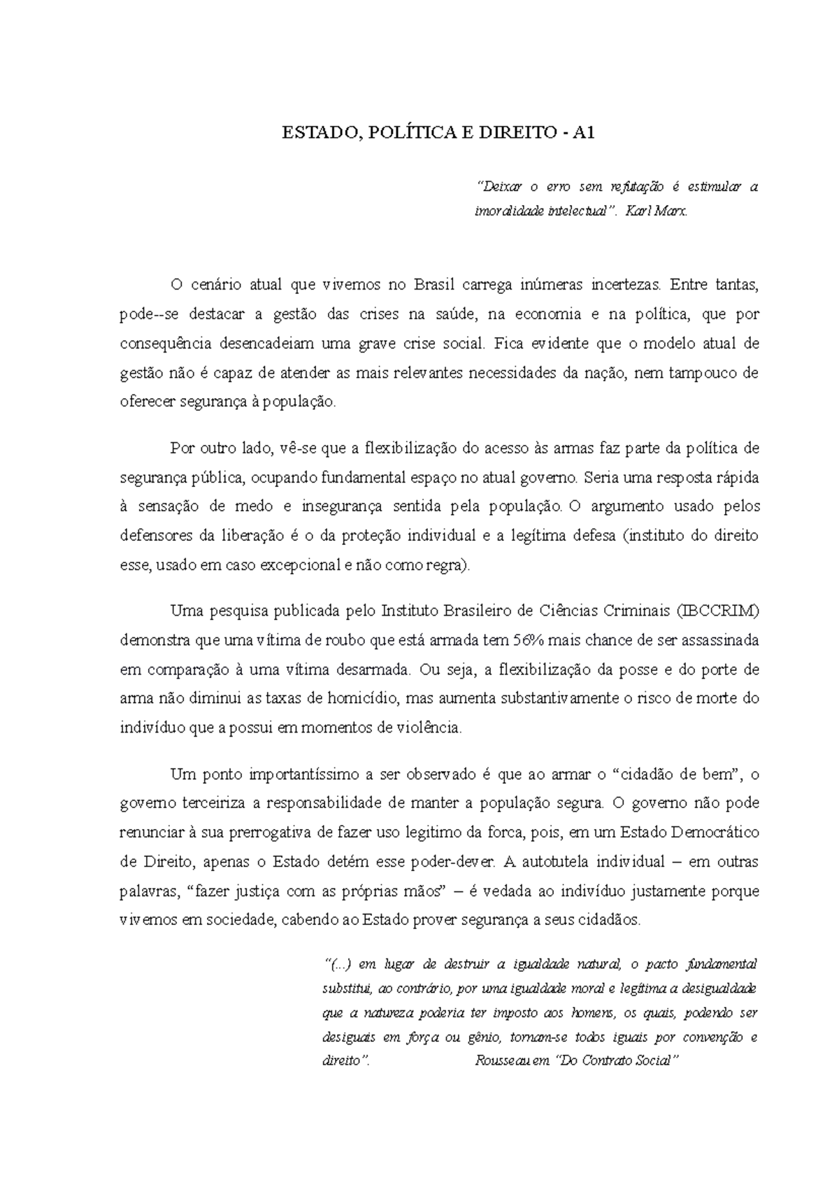 A1 EPD final - UC de Estado Politica e Direito - ESTADO, POLÍTICA E ...