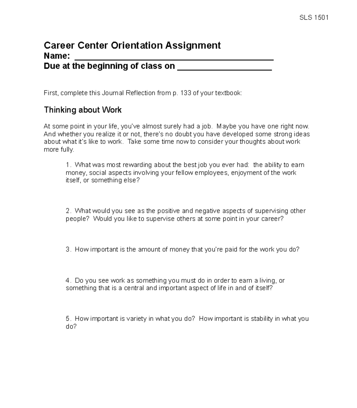 Career Center orientation assignment - Career Center Orientation ...