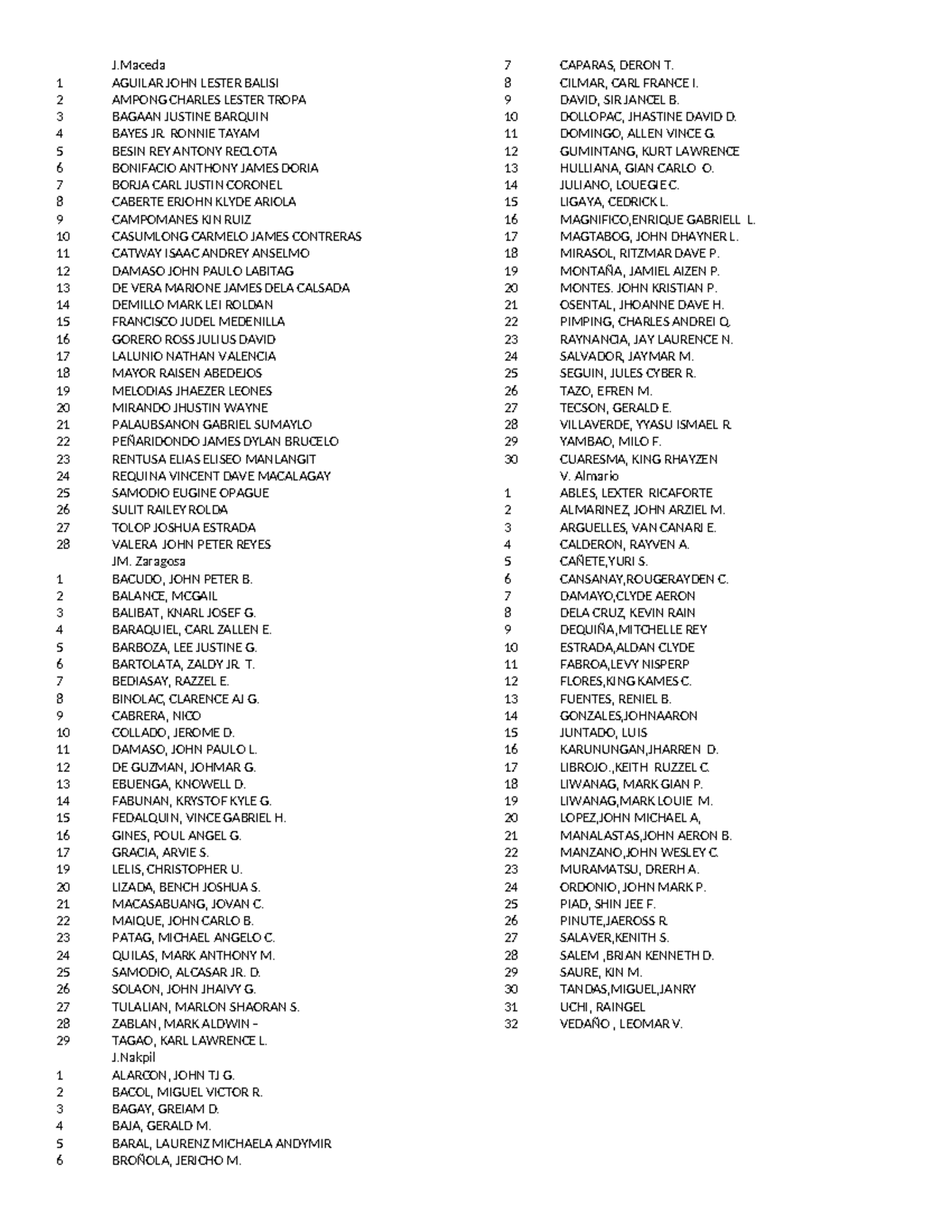 Survey List - J 1 AGUILAR JOHN LESTER BALISI 2 AMPONG CHARLES LESTER ...