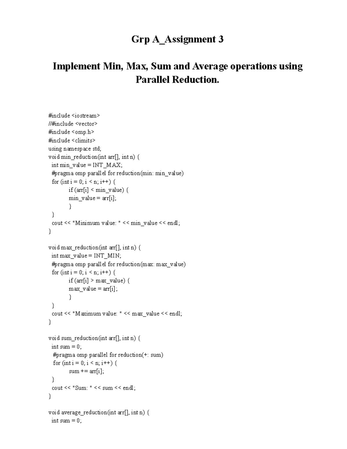 Grp A Assignment 3 - practical - Grp A_Assignment 3 Implement Min, Max, Sum and Average ...
