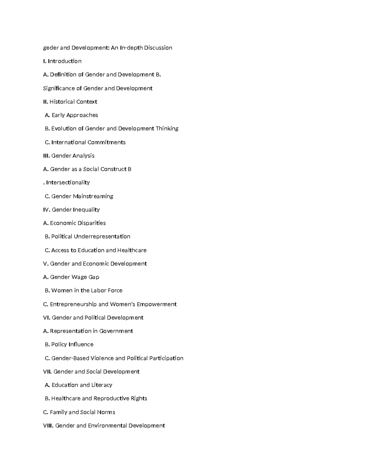 Geder and Development An In-depth Discussion - Introduction A ...