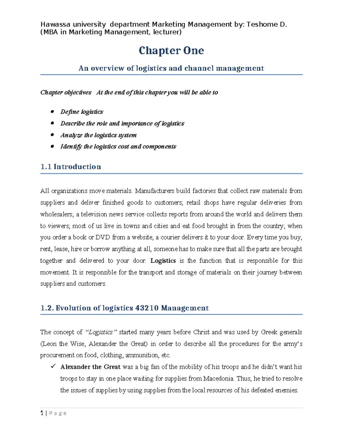 All chapters - (MBA in Marketing Management, lecturer) Chapter One An ...