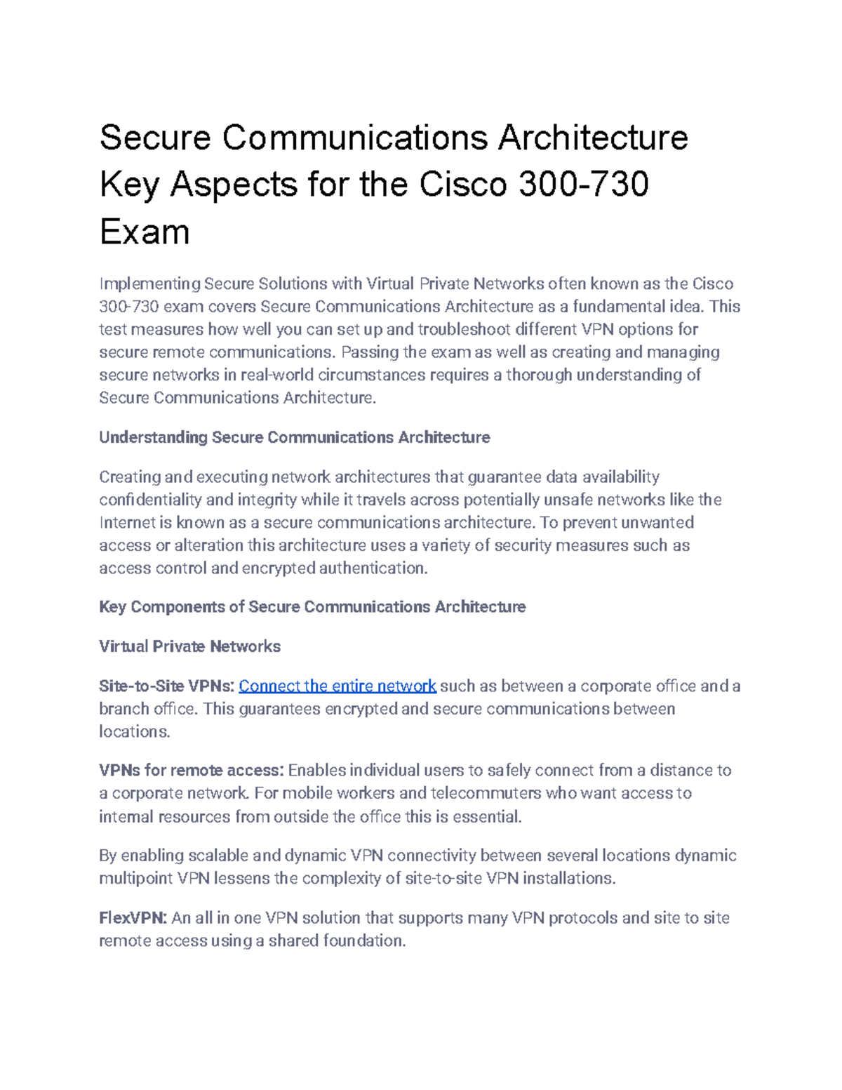 Secure Communications Architecture Key Aspects for the Cisco 300-730 ...