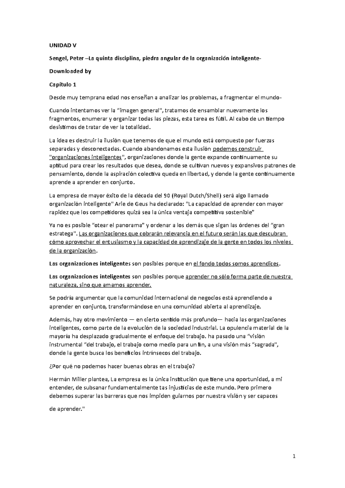 Unidad V Sengel - Resumen capitulo uno y dos, organizaciones ...