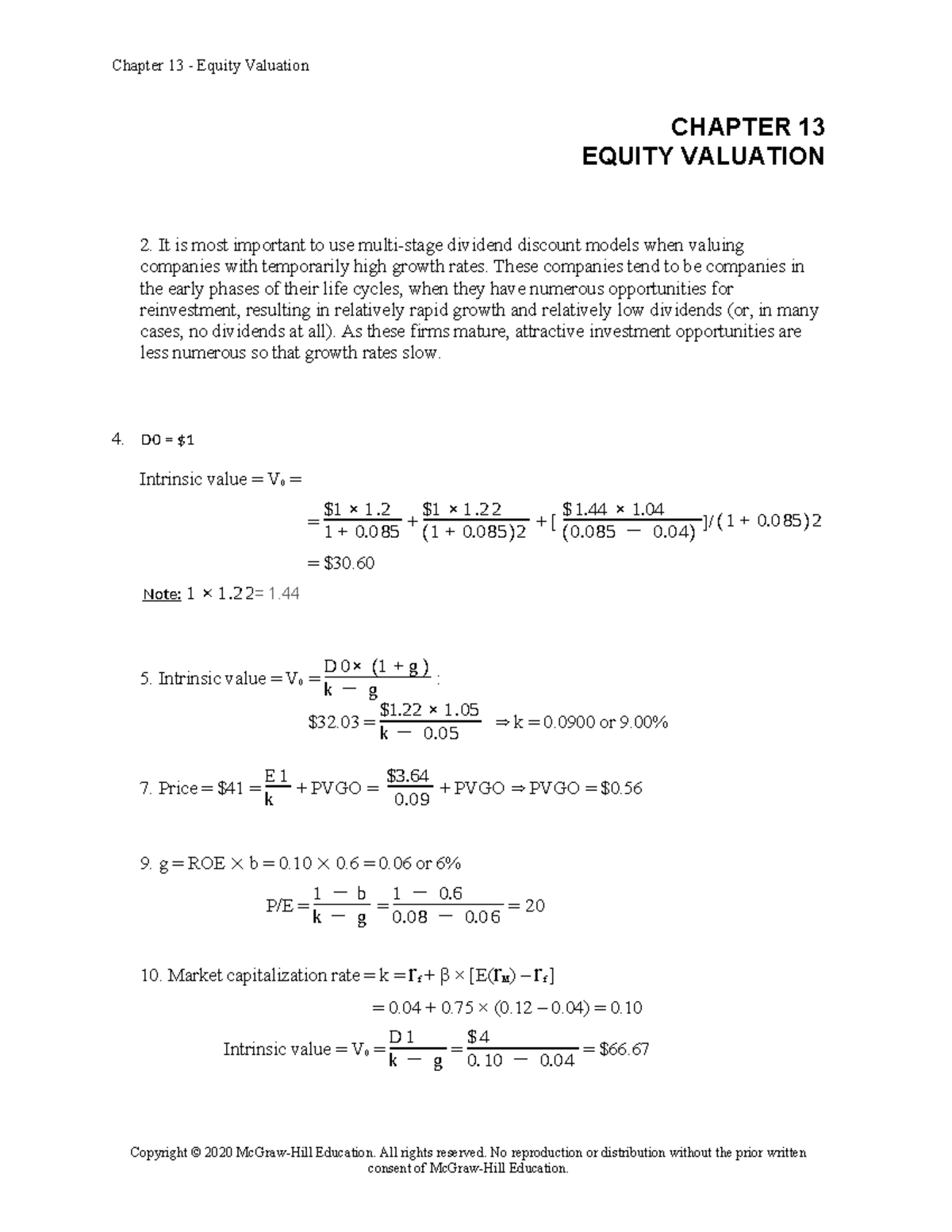 Solutions to Week 8-1-1 - CHAPTER 13 EQUITY VALUATION It is most important to use multi-stage ...