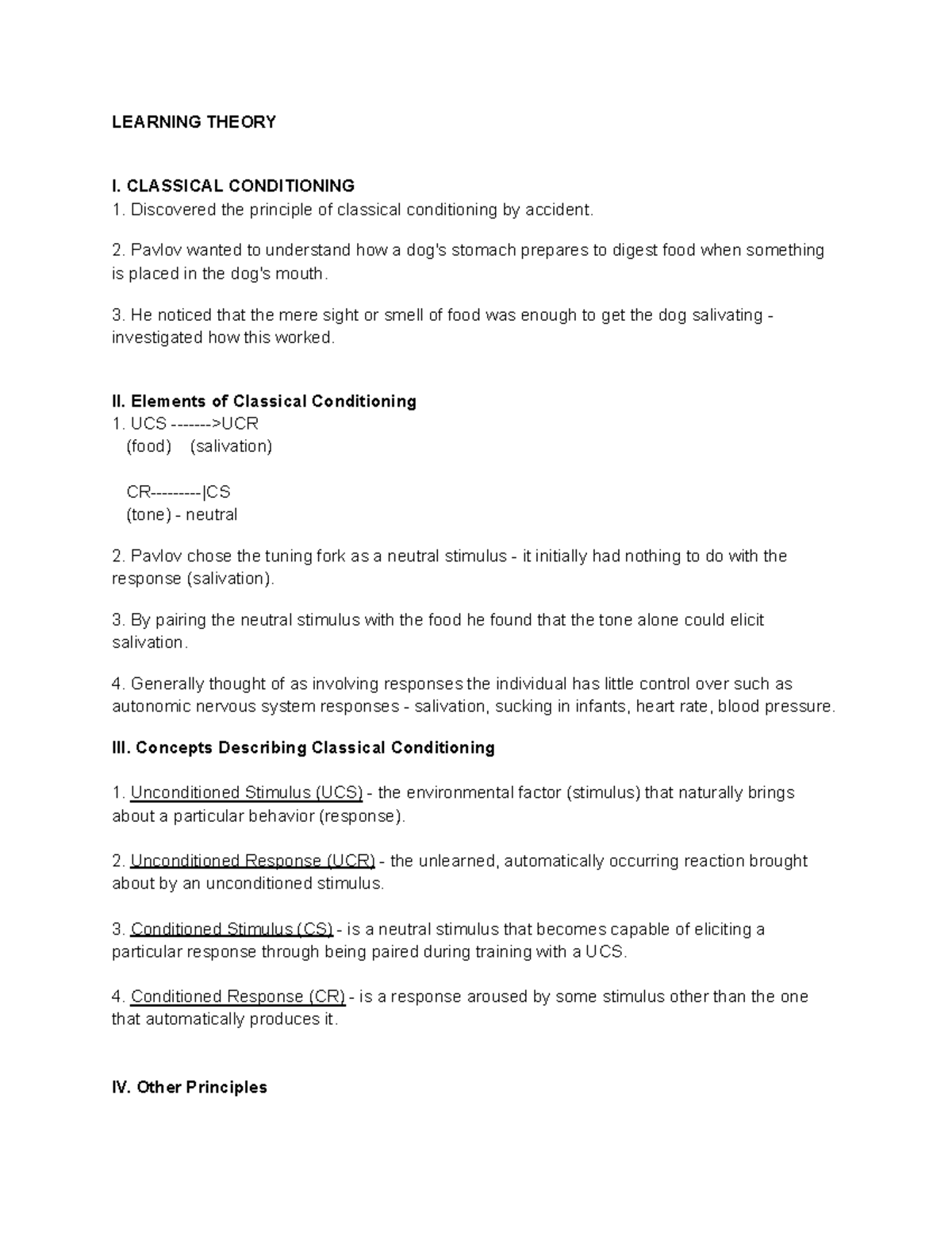 Learning Theory - LEARNING THEORY I. CLASSICAL CONDITIONING Discovered ...