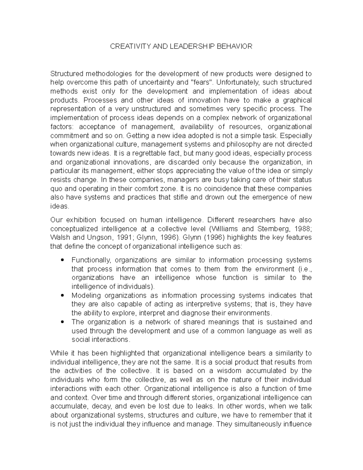 CREATIVITY AND LEADERSHIP BEHAVIOR - CREATIVITY AND LEADERSHIP BEHAVIOR ...