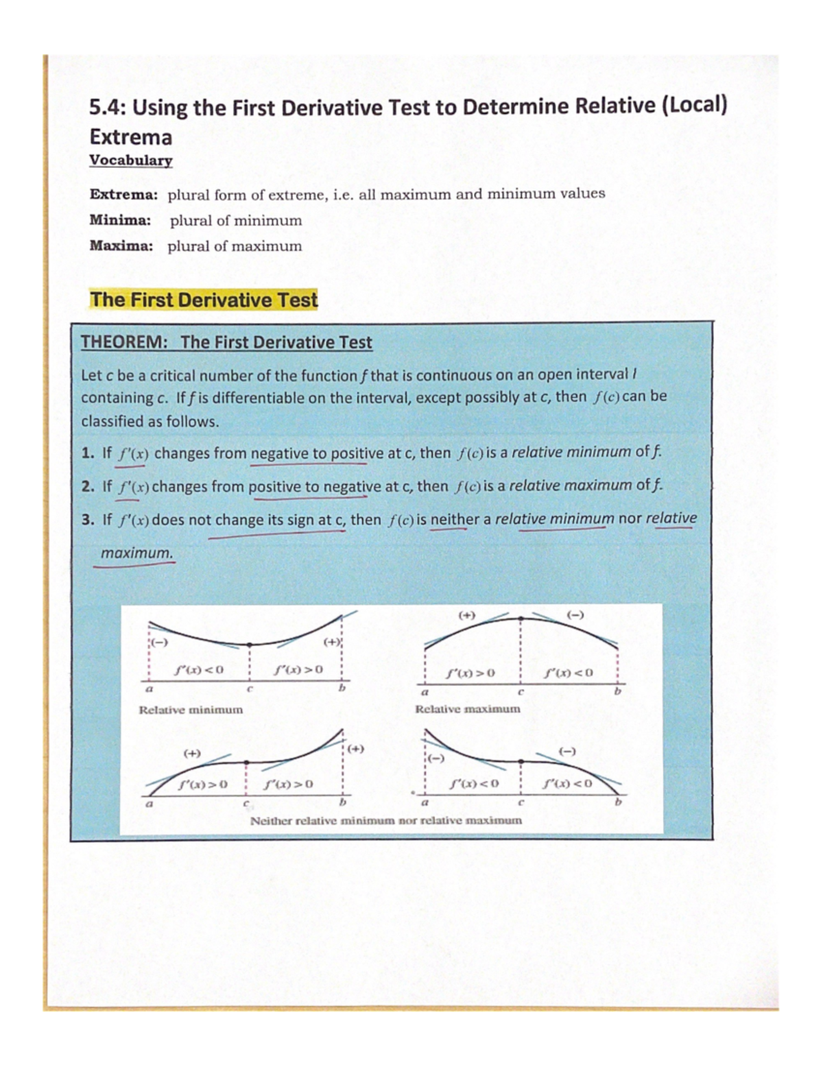 5.4 Using the First Derivative Test to Determine Relative (Local)-1 ...