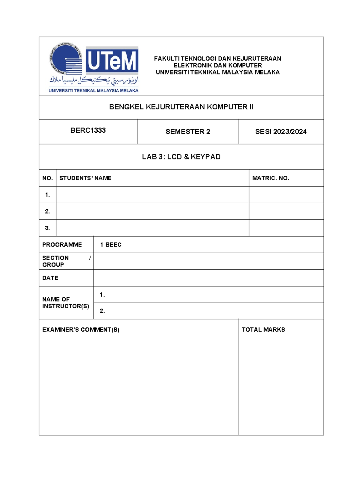 Beec 1333 Lab 3 Motor Horay Bengkel Kejuruteraan Komputer Ii