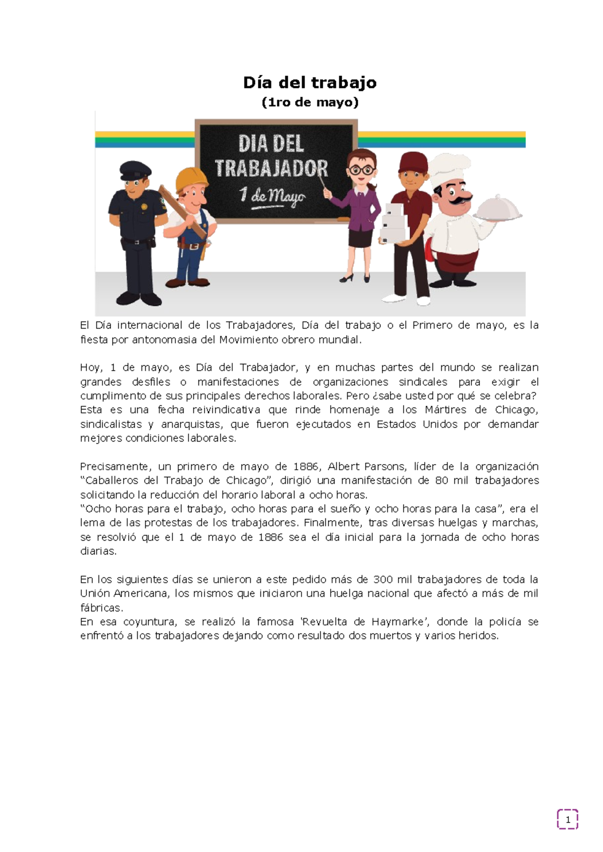 4.- Calendario cívico escolar - Día del trabajo (1ro de mayo) El Día ...