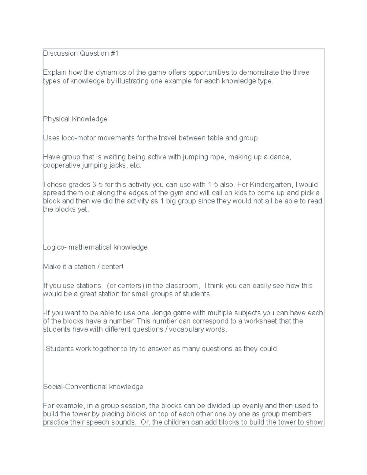 Untitled document - Notes - Discussion Question # Explain how the ...