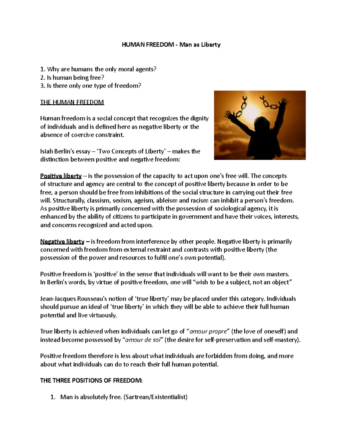 Ethics-Human Freedom - For all - HUMAN FREEDOM - Man as Liberty Why are ...