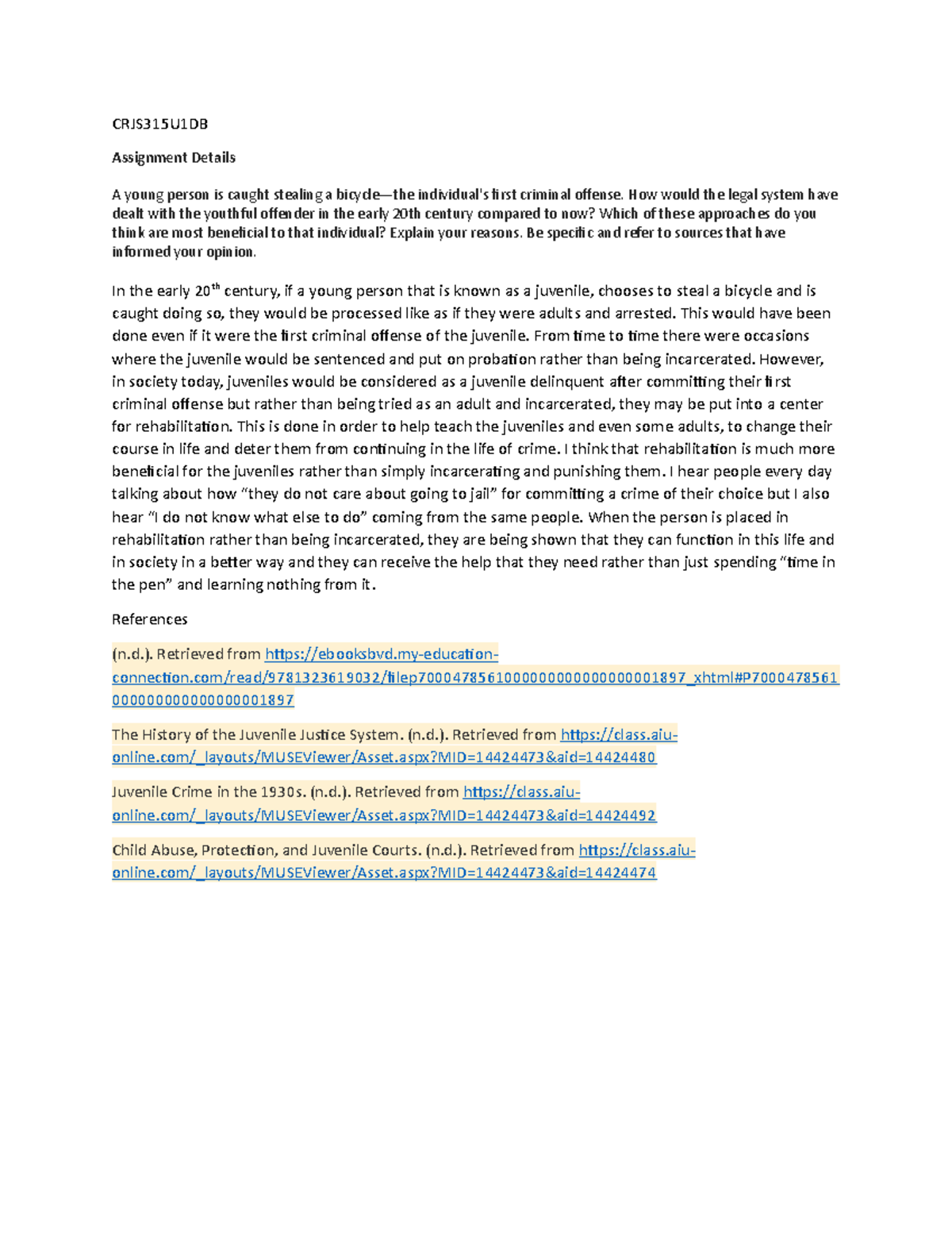 CRJS315U1DB - course work - CRJS315U1DB Assignment Details A young ...