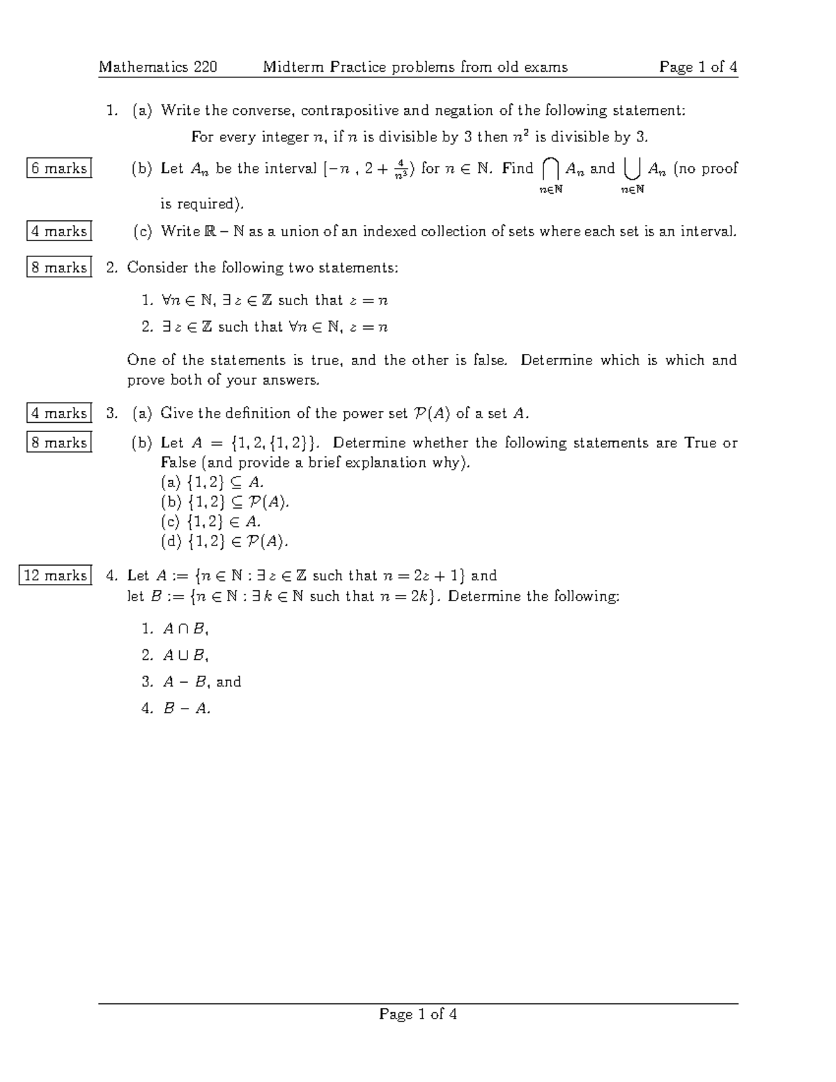 Midterm practice 1 - (a) Write the converse, contrapositive and ...